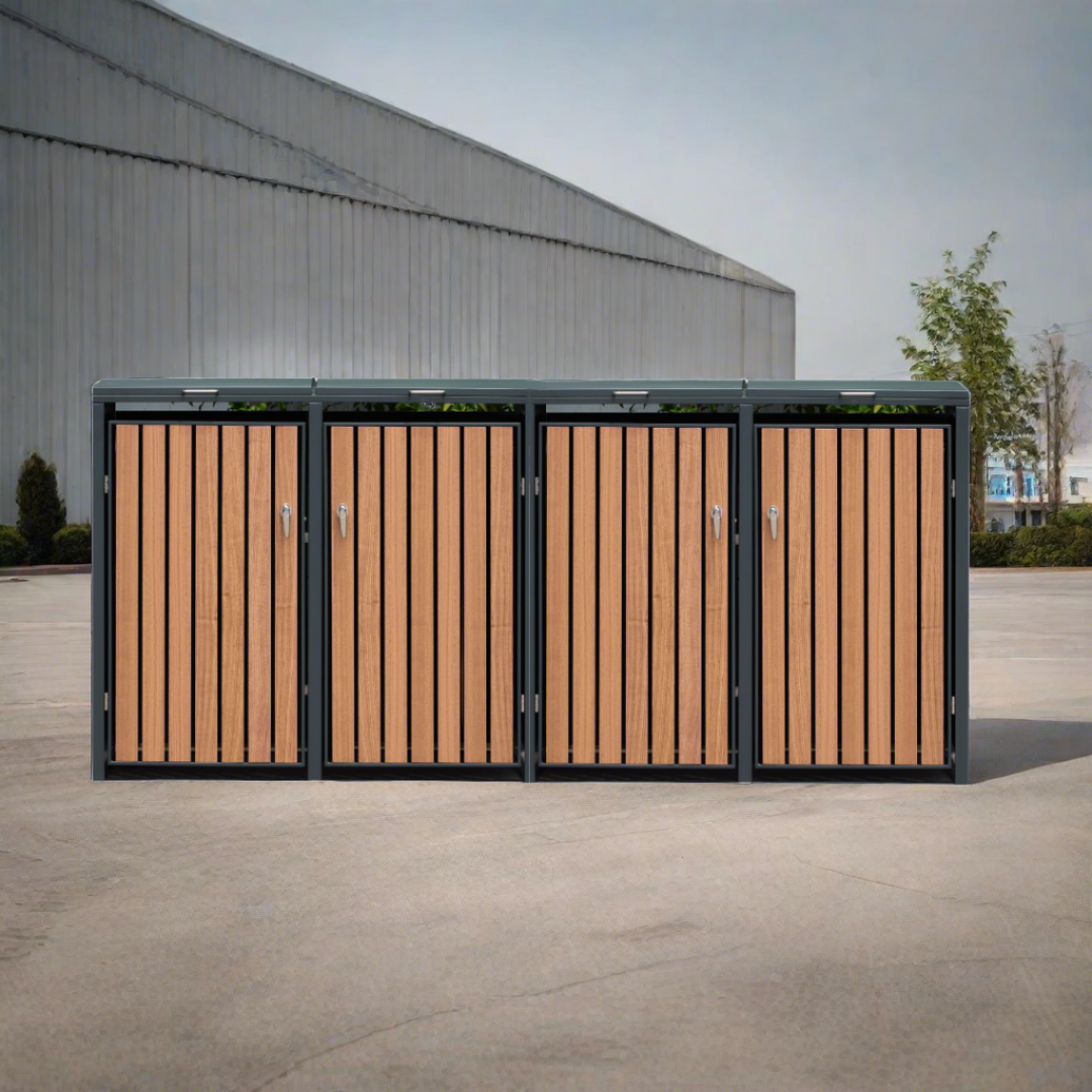 DIY Anthracite garbage bin box with folding roof, walnut look, 2-bin, 3 ...