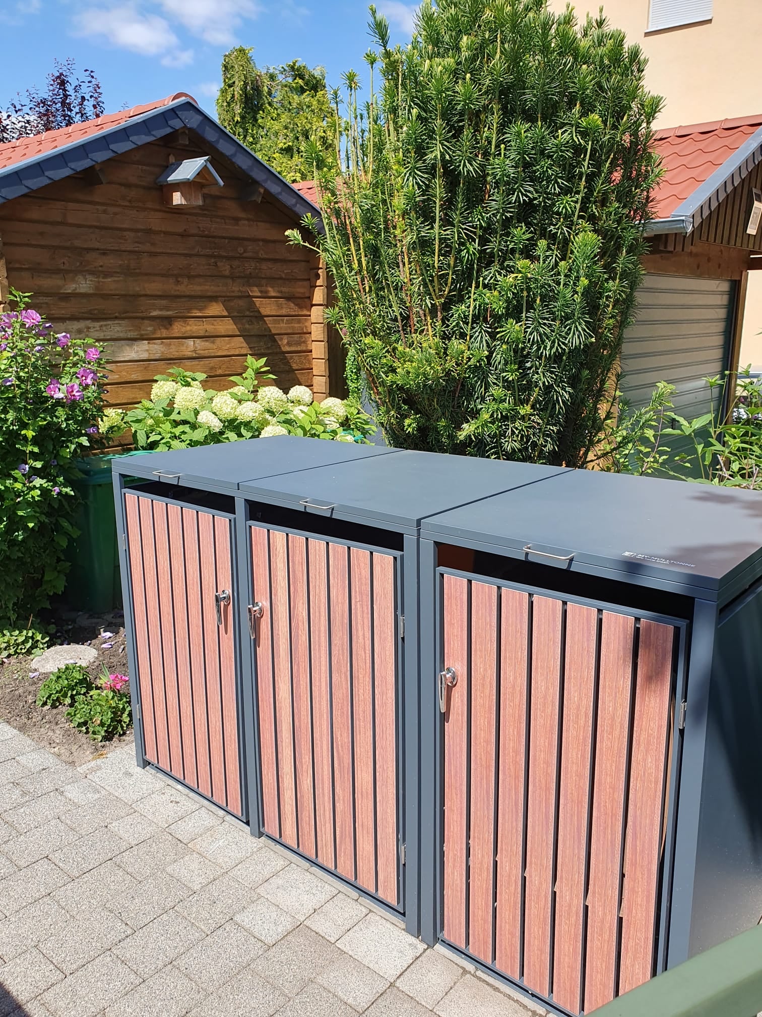 DIY Anthracite garbage bin box with folding roof, walnut look, 2-bin, 3 ...