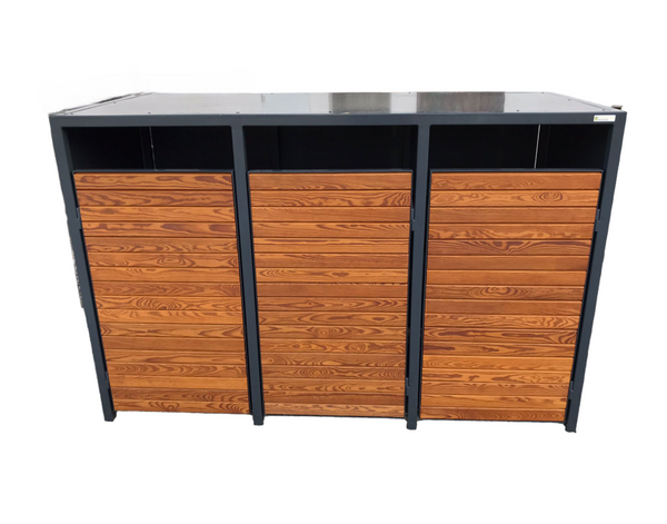 PREMIUM Wooden 3-bin box with wooden doors – My Muelltonne