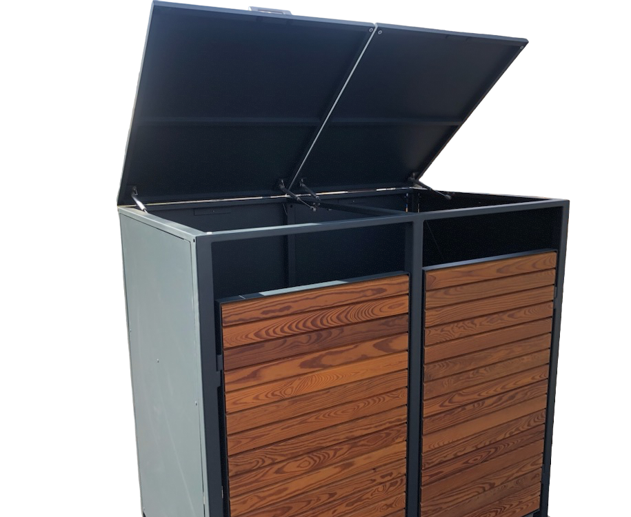 PREMIUM Wooden 3-bin box with wooden doors – My Muelltonne