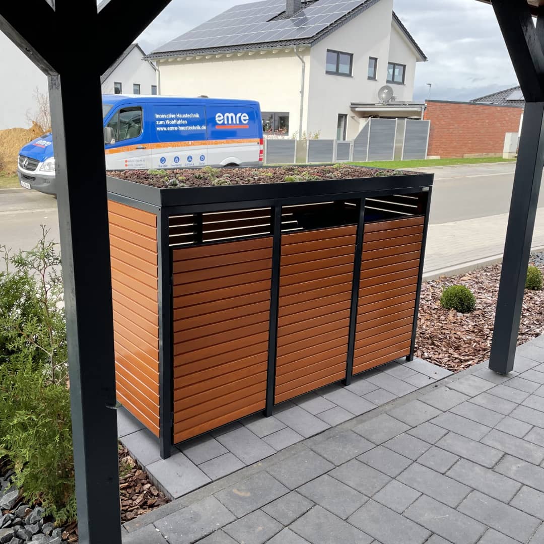 3-bin PREMIUM Wooden garbage bin box with body in rhombus – My Muelltonne