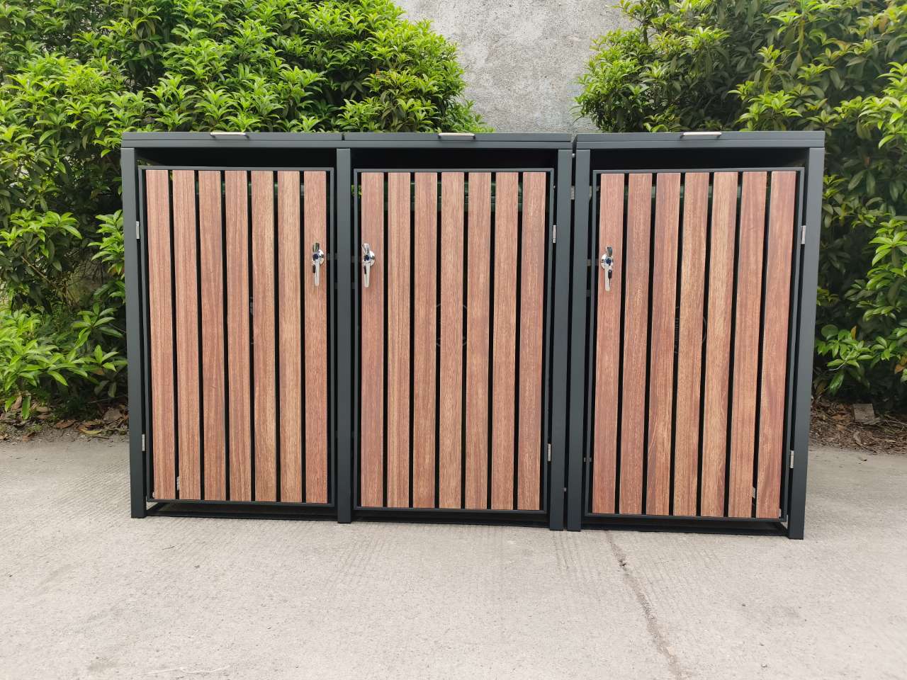 DIY Anthracite garbage bin box with folding roof, walnut look, 2-bin, 3 ...